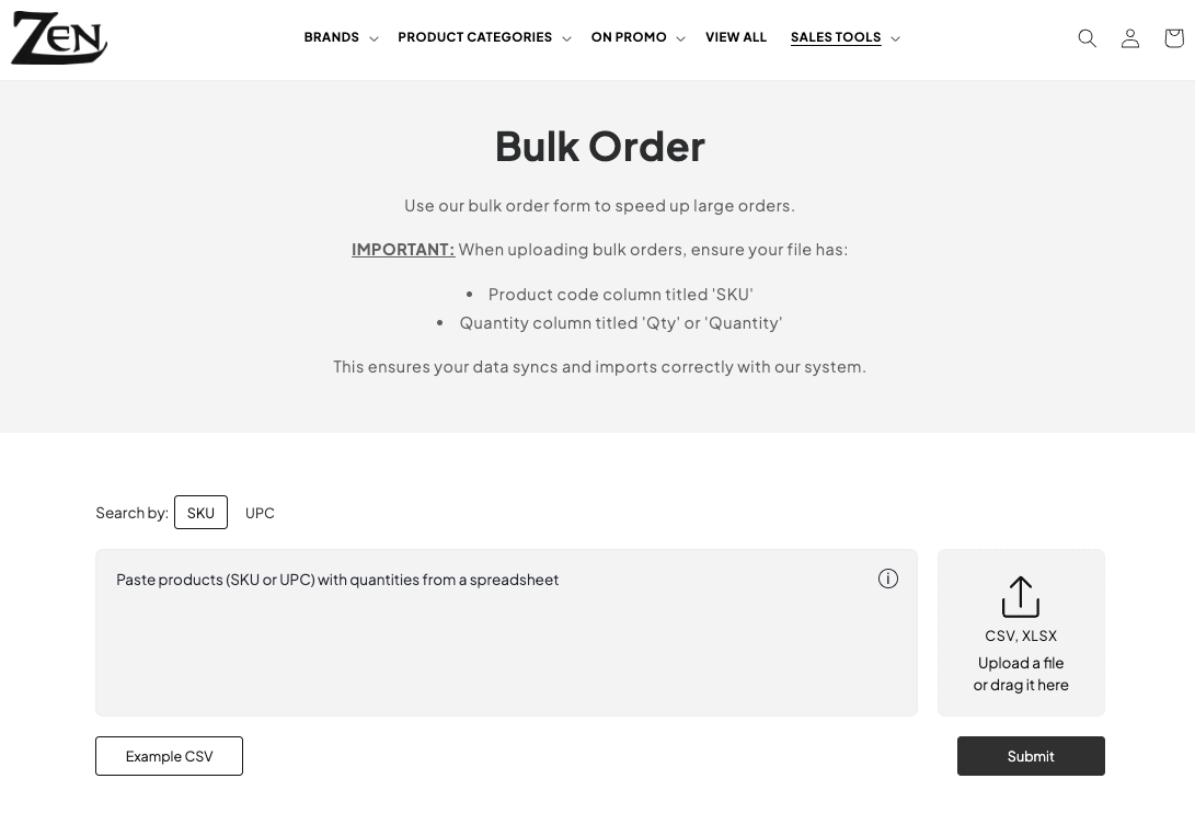 Bulk CSV Ordering Feature – Zen